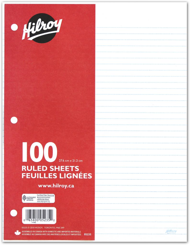 Hilroy Ruled Refill Paper, 3 Hole Punched, 10-7/8 X 8-3/8-Inch, 100 ...