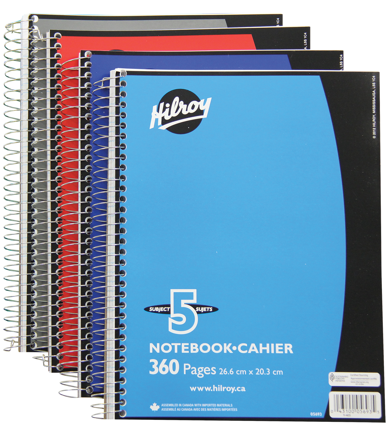 Hilroy 360pg Coil Notebook, 3 Hole With Margin, 5 Subject - ACCO Canada