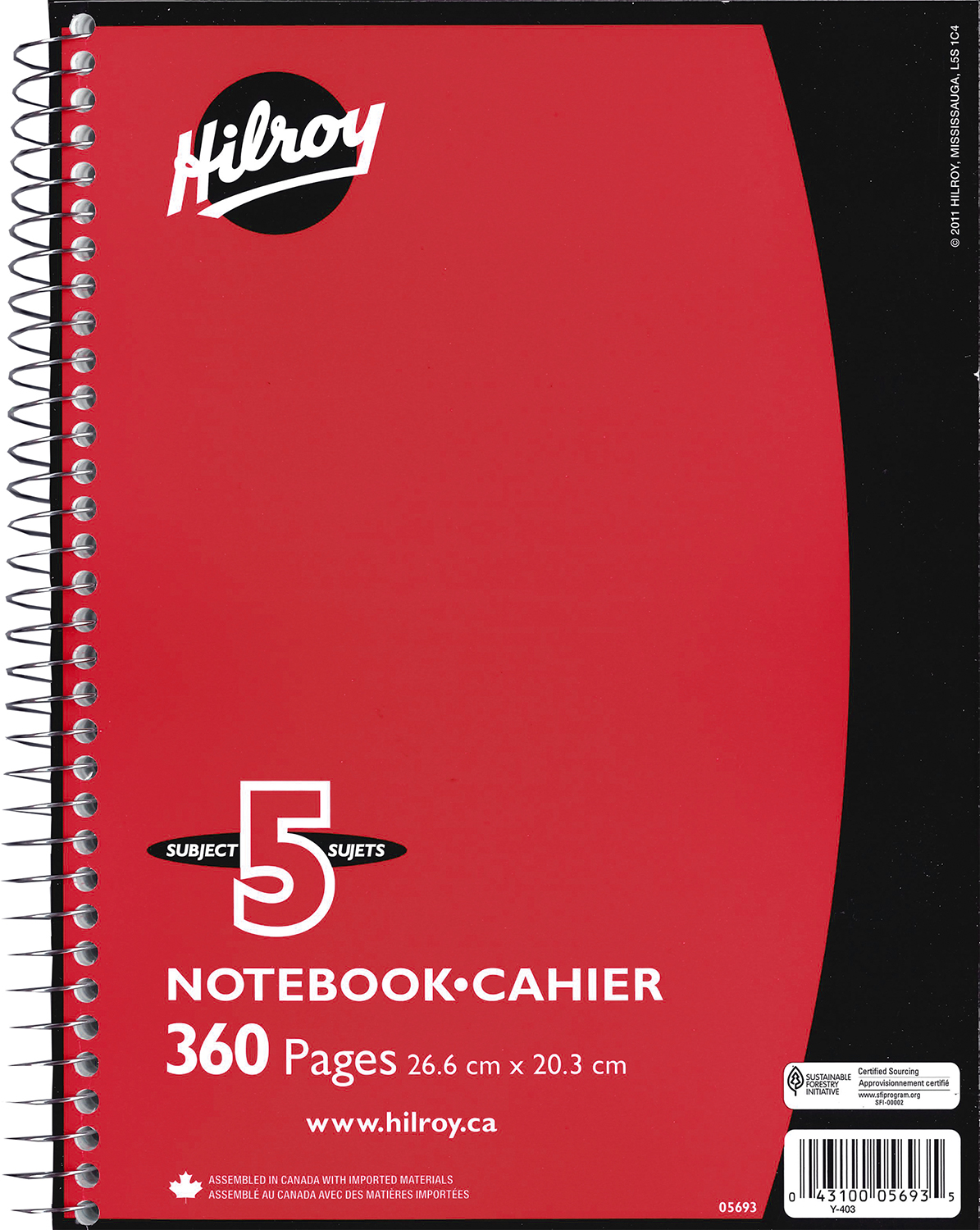 Hilroy 360pg Coil Notebook, 3 Hole With Margin, 5 Subject - ACCO Canada