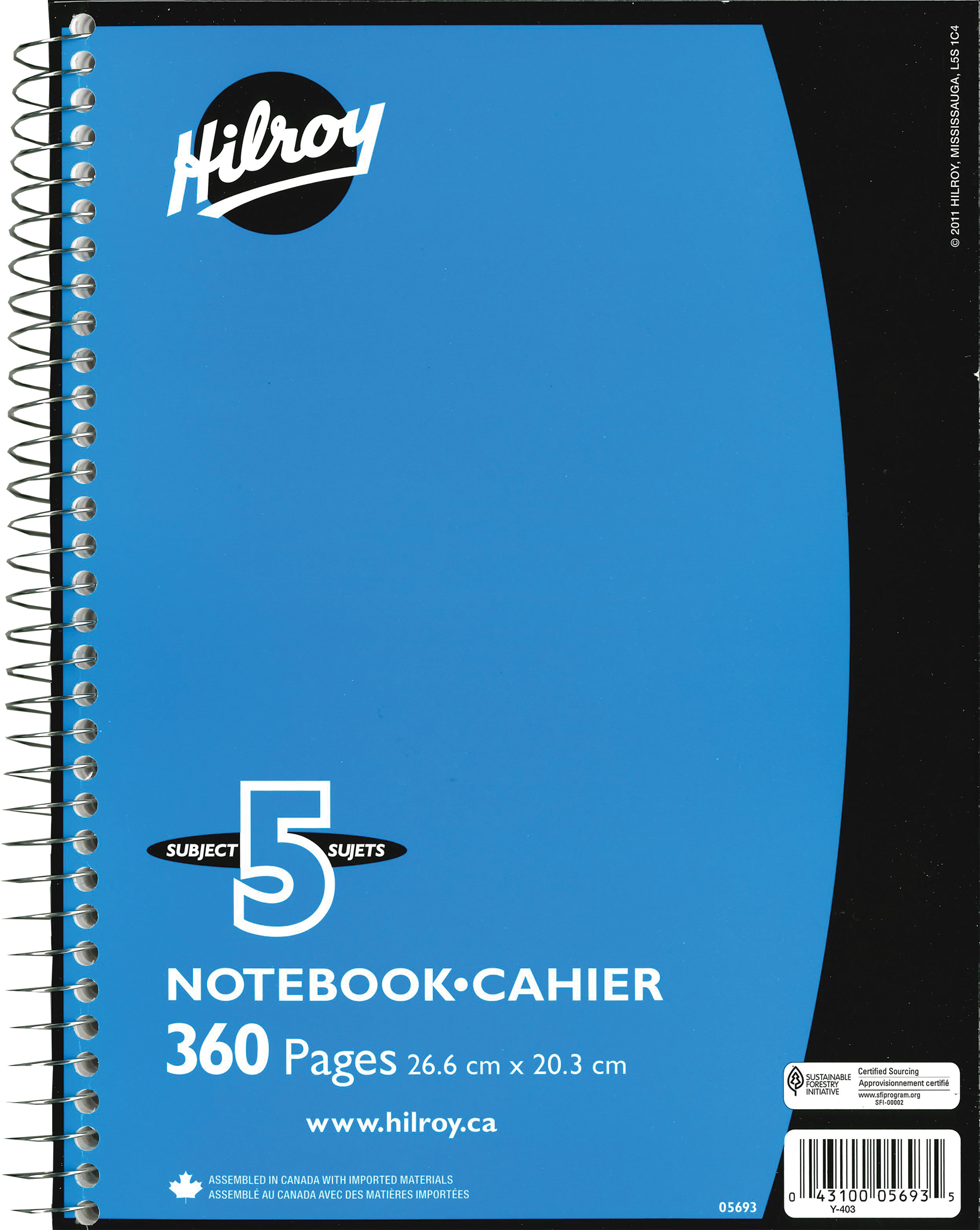 Hilroy 360pg Coil Notebook, 3 Hole With Margin, 5 Subject - ACCO Canada
