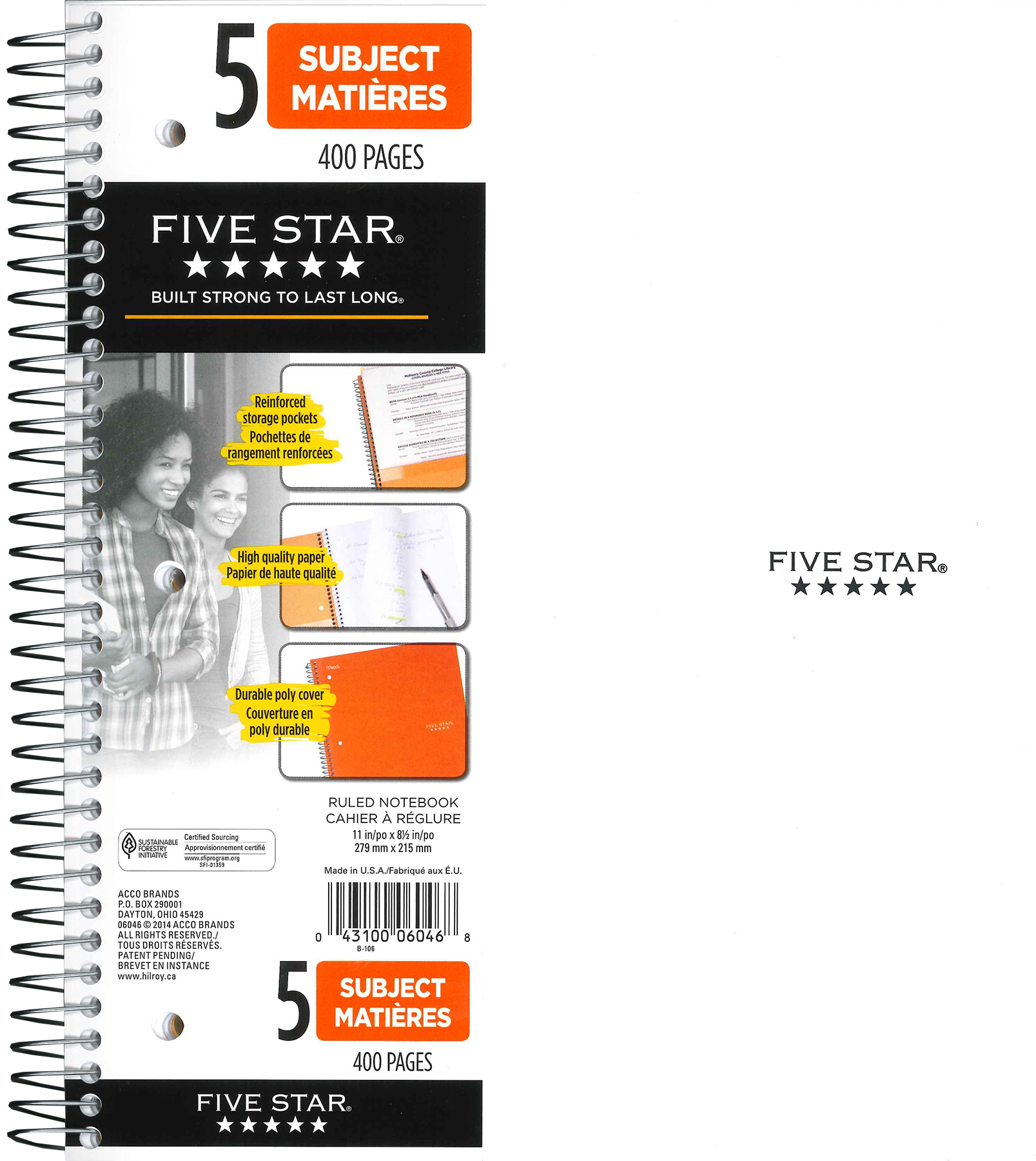 Five Star Wirebound, 5-Subject Notebook, 11" X 8-1/2", 200 Sheets ...