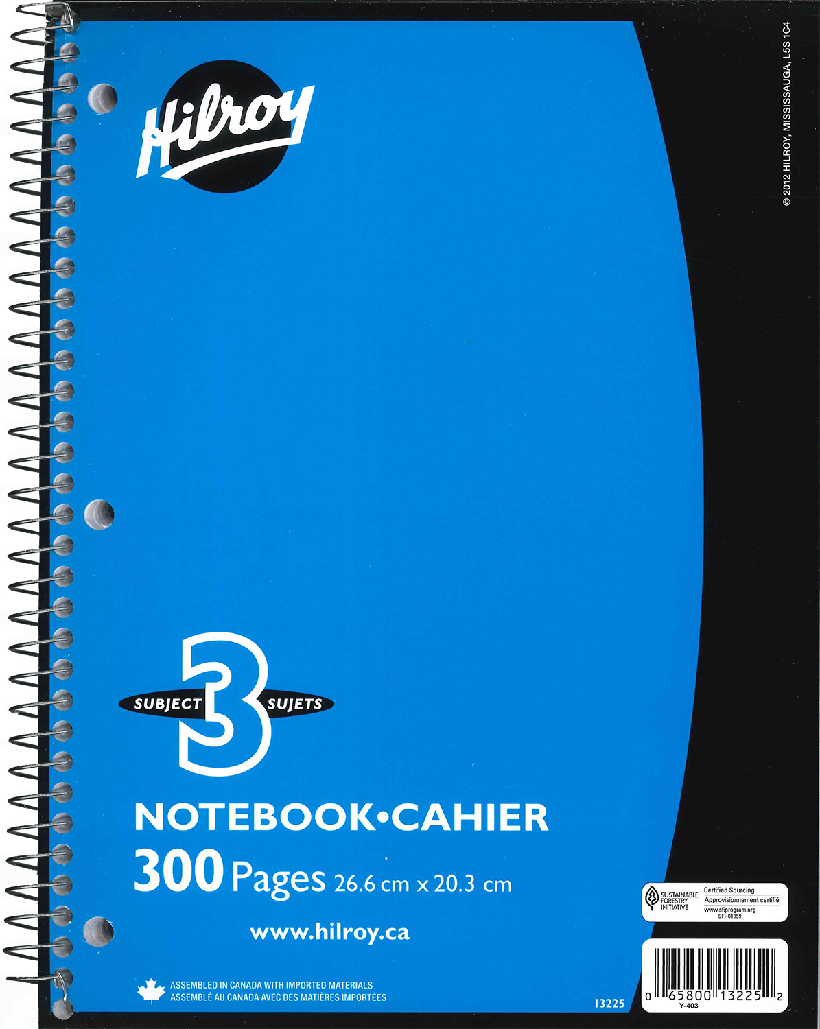 Hilroy 300pg Coil Notebook, 3 Hole With Margin, 3 Subject - ACCO Canada