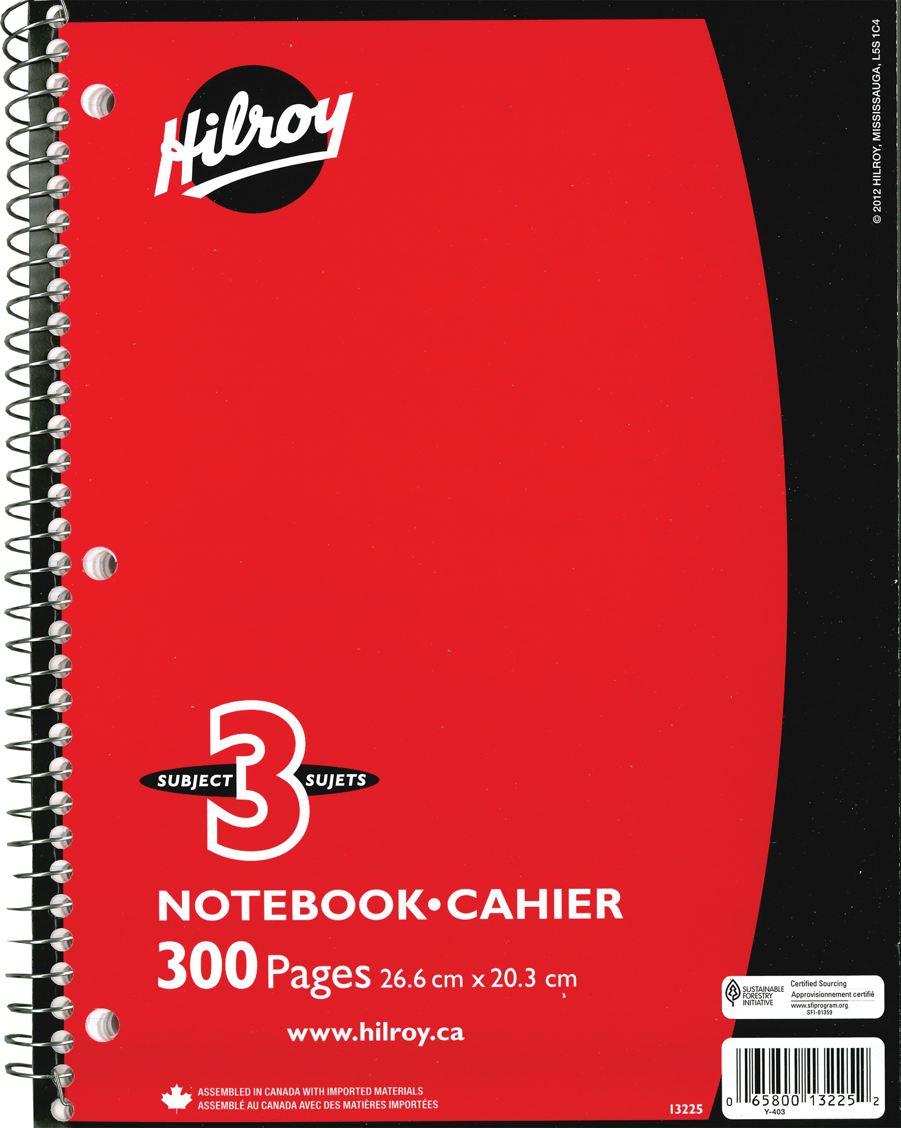 Hilroy 300pg Coil Notebook, 3 Hole With Margin, 3 Subject - ACCO Canada