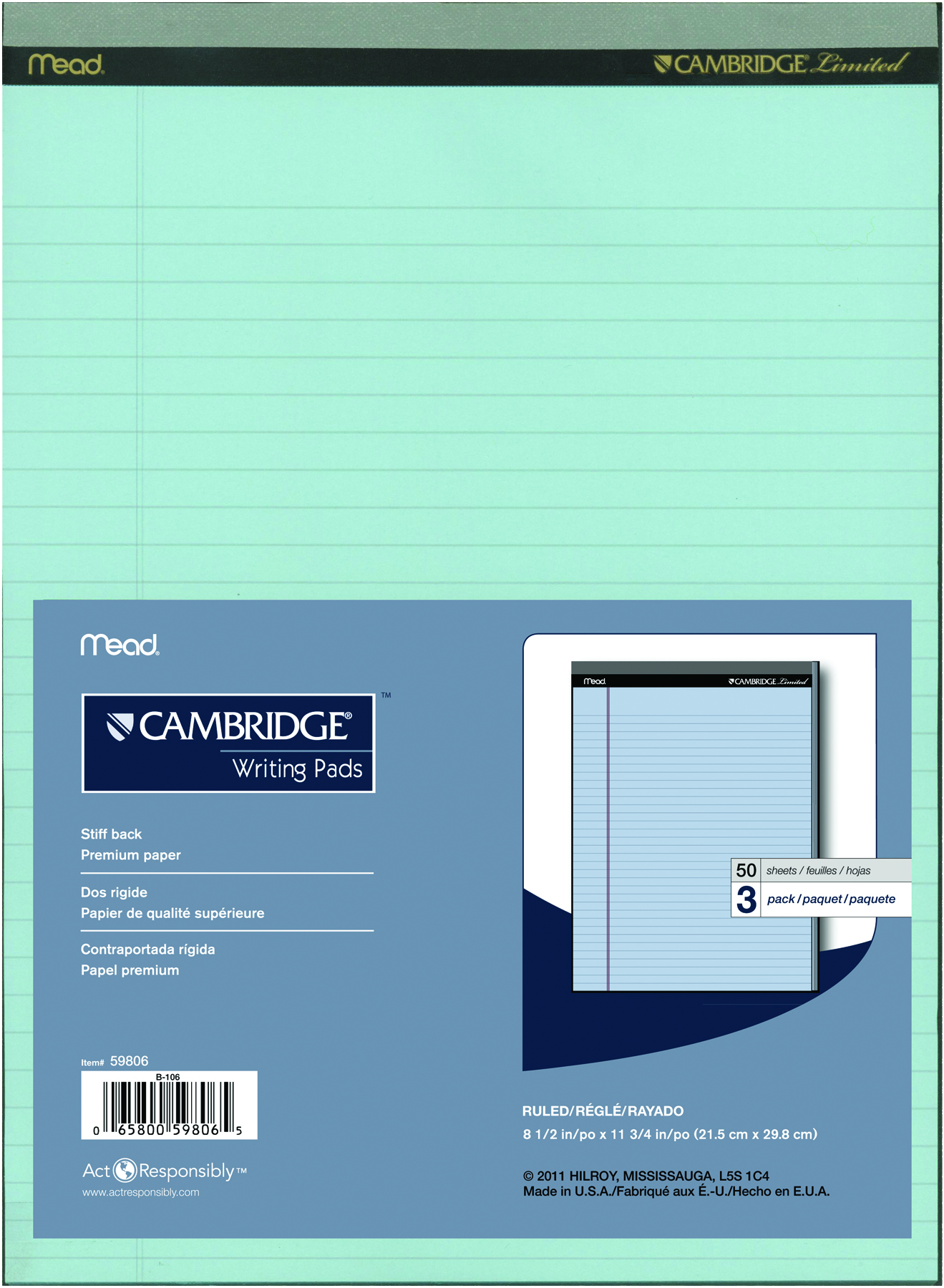 Cambridge® Perforated Blue Writing Pad - ACCO Canada