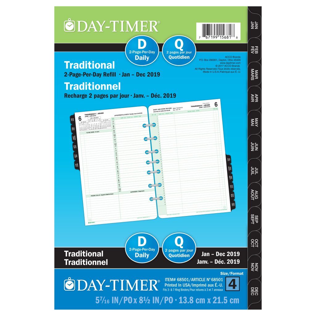 Day-Timer® 2-Page-Per-Day Loose-Leaf Dated Refills, Recycled - Desk ...
