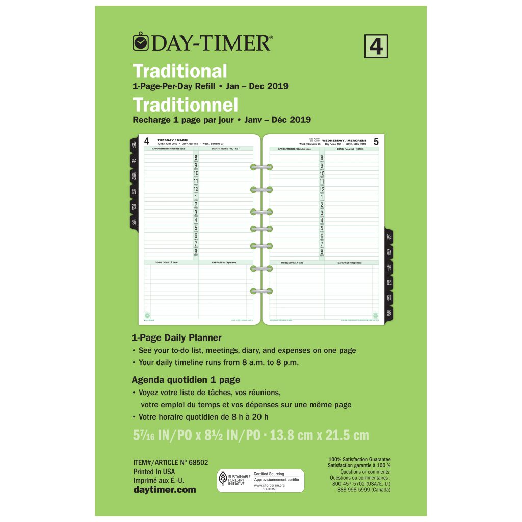 Day-Timer® 1-Page-Per-Day Loose-Leaf Dated Refills, Recycled - Desk ...