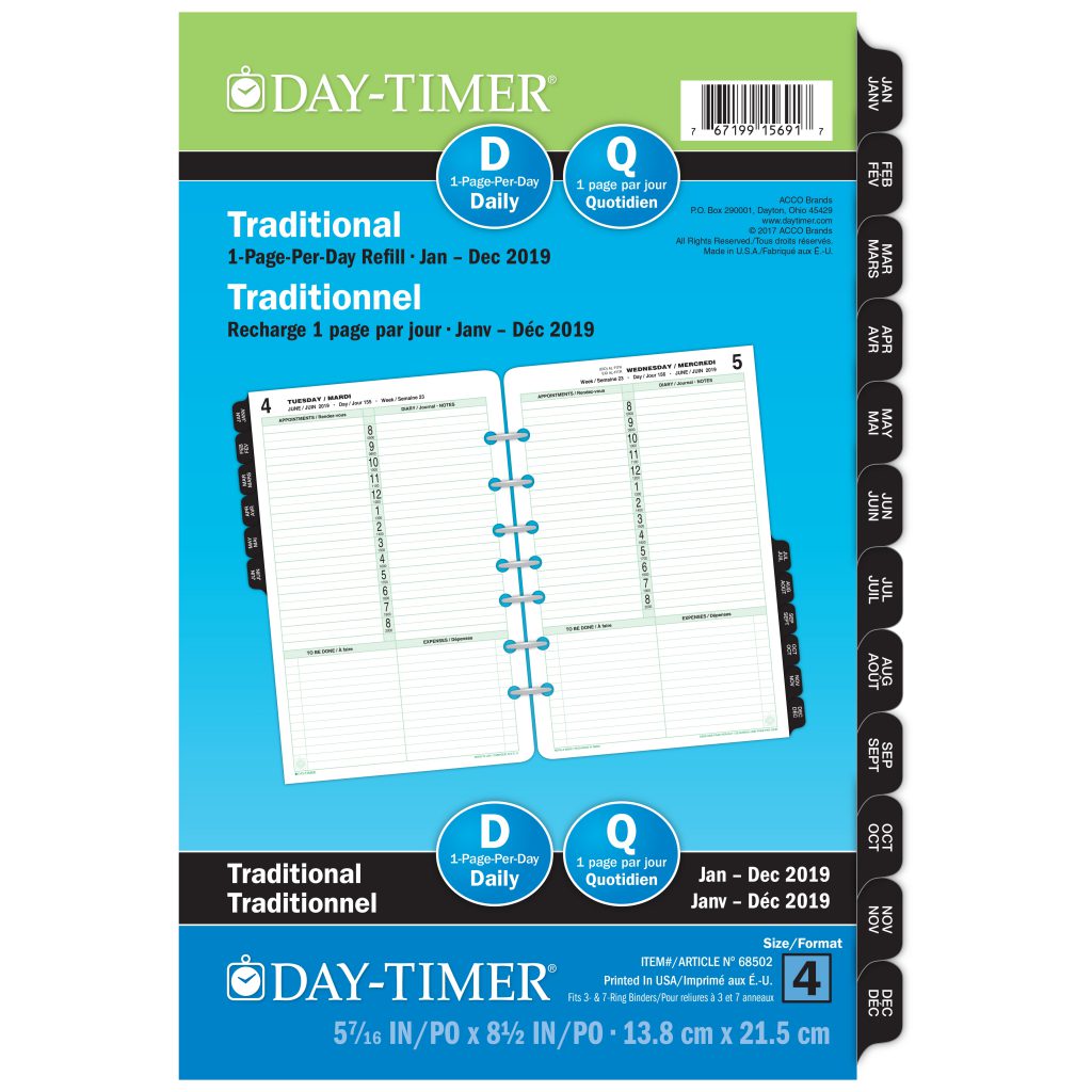 Day-Timer® 1-Page-Per-Day Loose-Leaf Dated Refills, Recycled - Desk ...