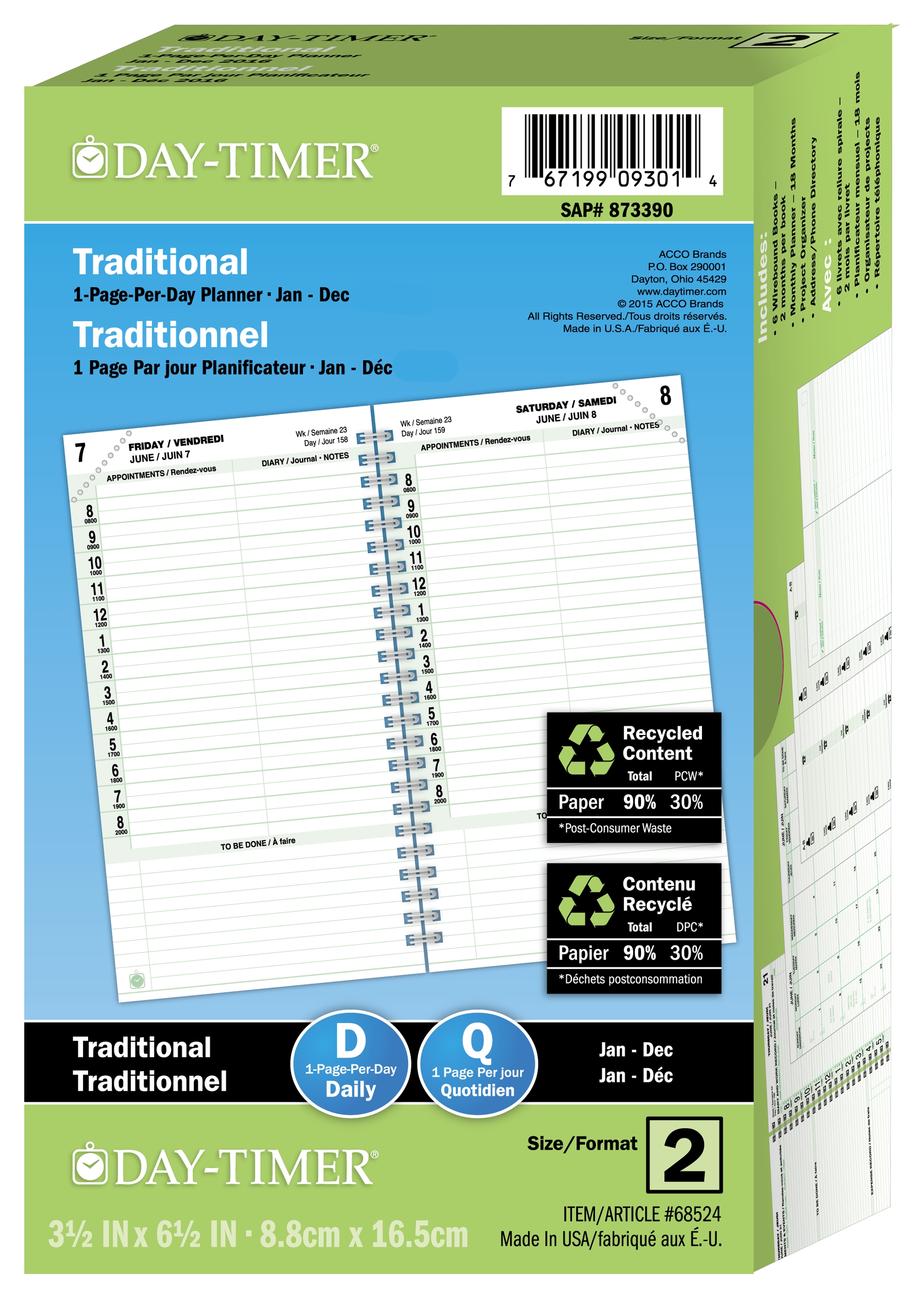 Day-Timer® 1-Page-Per-Day Wire-Bound Booklets Dated Refill, Recycled ...