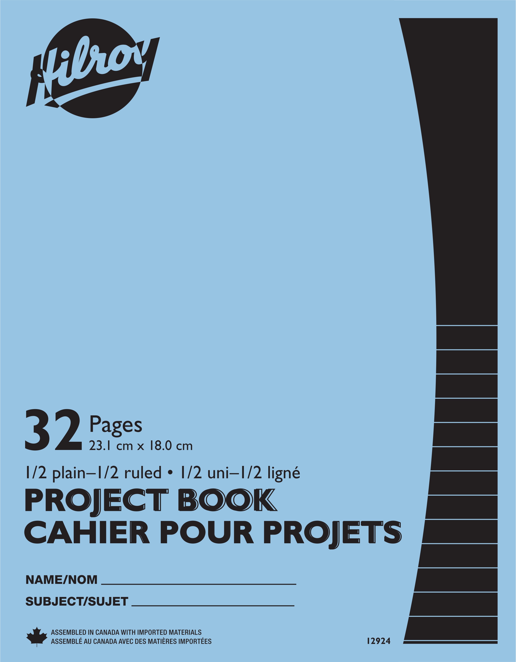 Hilroy Project Book, 32 Pages, 1/2 Plain, 1/2 8mm Ruled - ACCO Canada