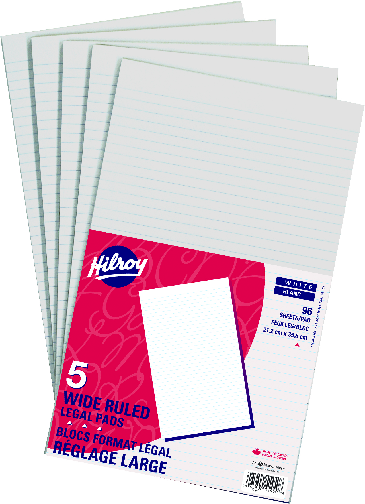 Hilroy Wide Ruled Legal Pads, 8-3/8 X 14 Inches, White, 96 Sheets, Pack ...