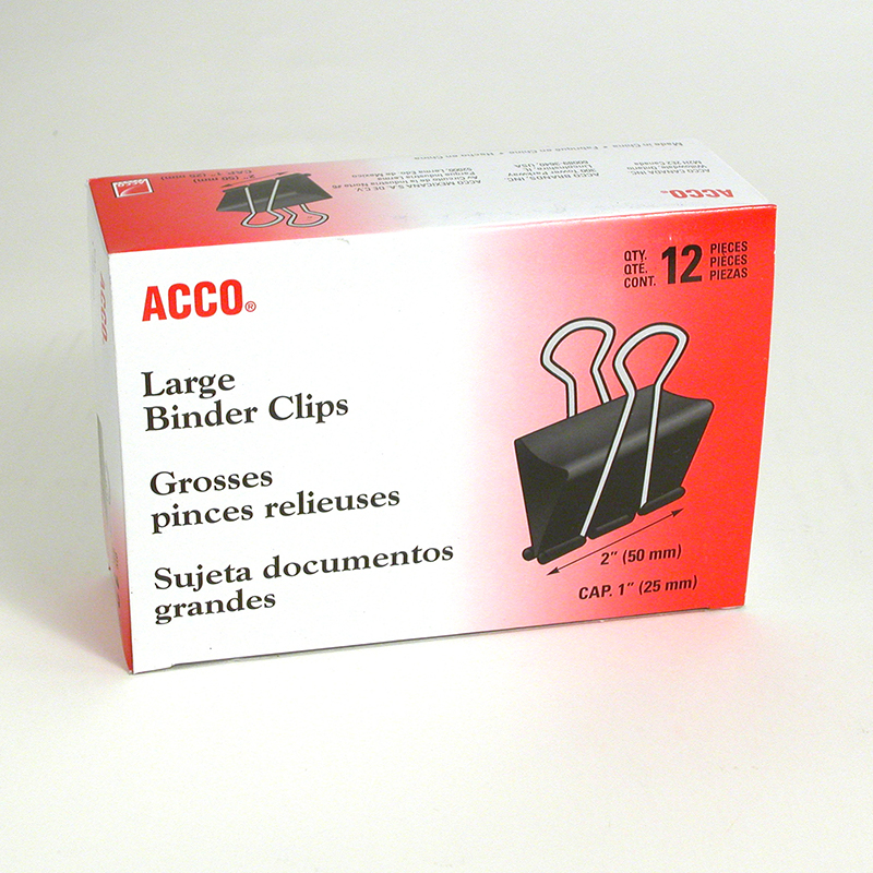 Black Fold-Back Binder Clips Black, Size 2" (Large), 1-1/16" Capacity ...