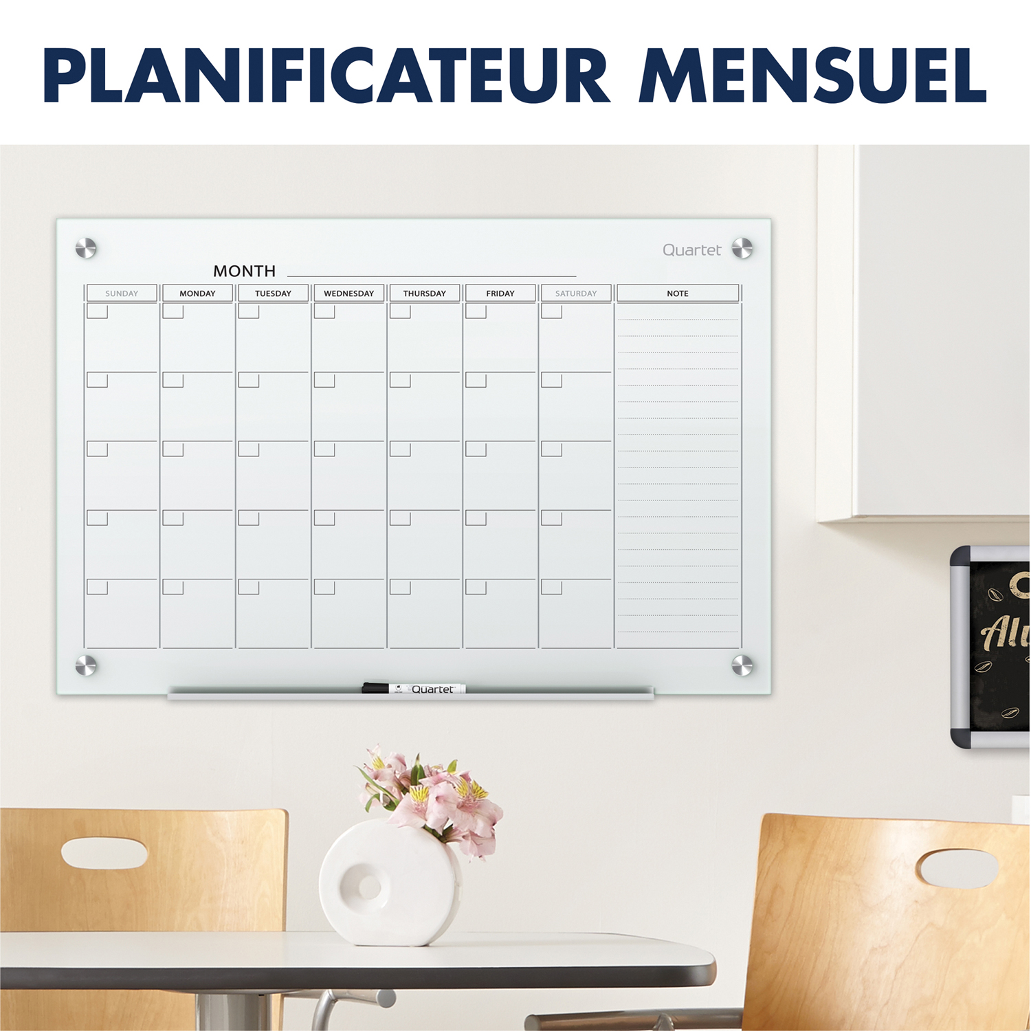 Quartet® Infinity™ Tableau planificateur mensuel en verre magnétique, 4 ...